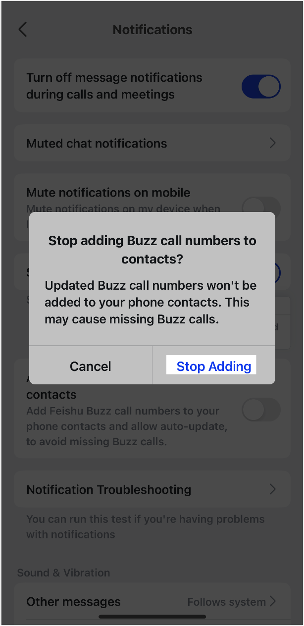 Add the Feishu Buzz number to your device's contacts list