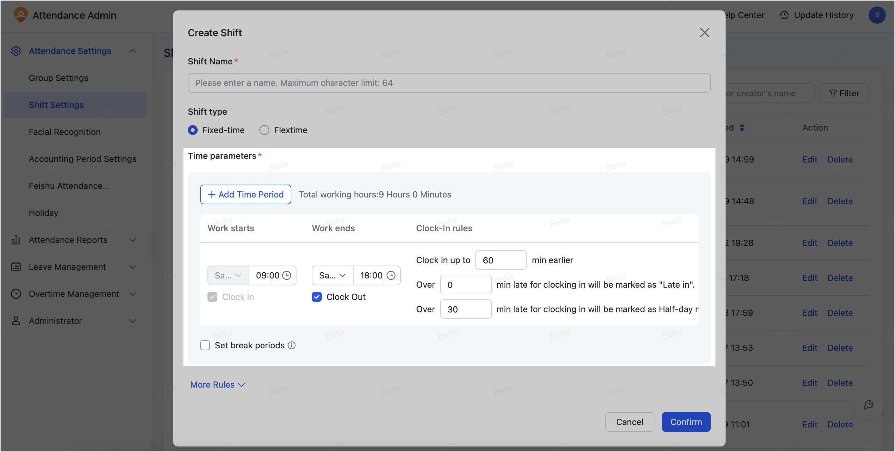 Admin | Configure shift settings