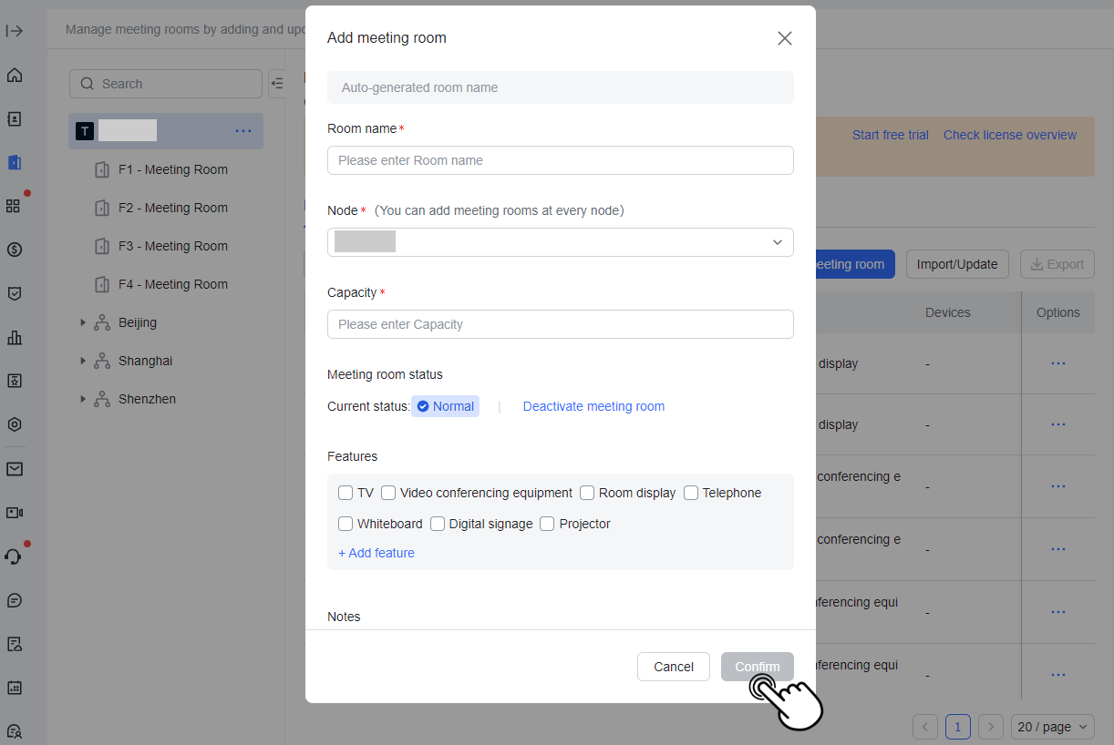 Add, edit, and delete meeting rooms