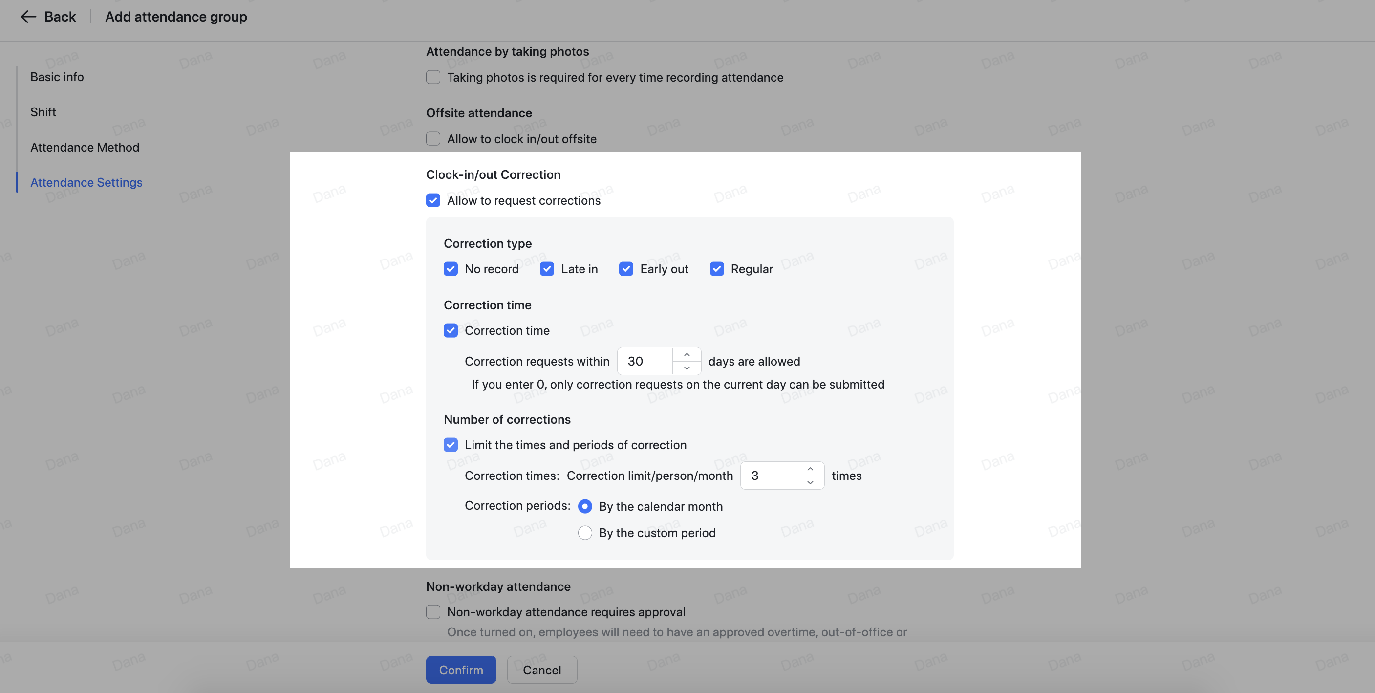 Set up a rule for clock in/out corrections