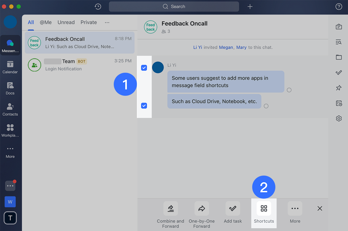 Integrate custom features to the message menu