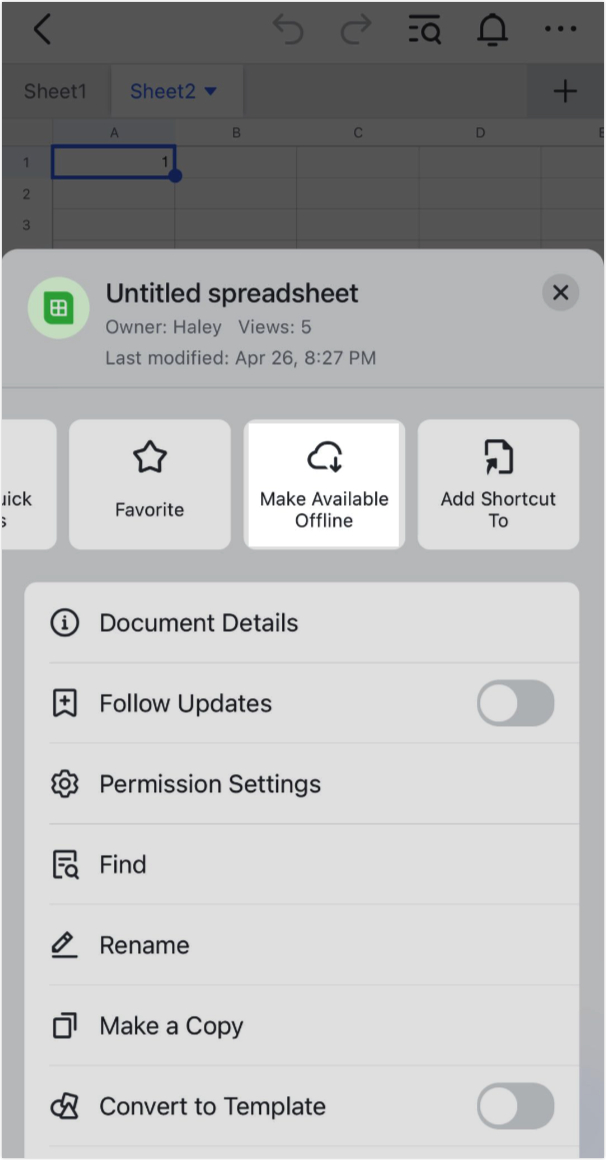 Make spreadsheets available offline on the mobile app