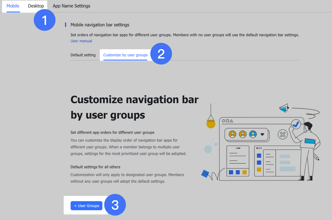 Set navigation bar layouts for user groups