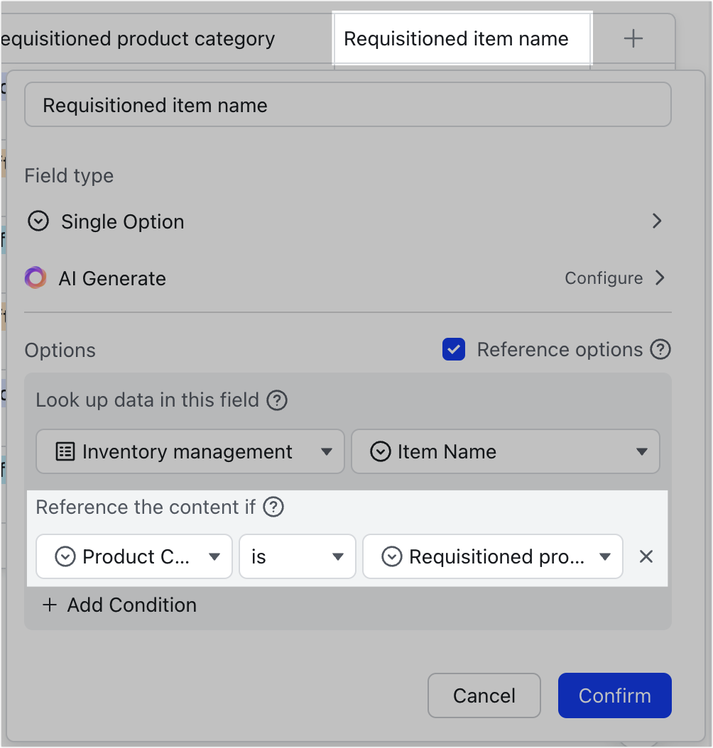Create hierarchical relationships with single and multiple options fields