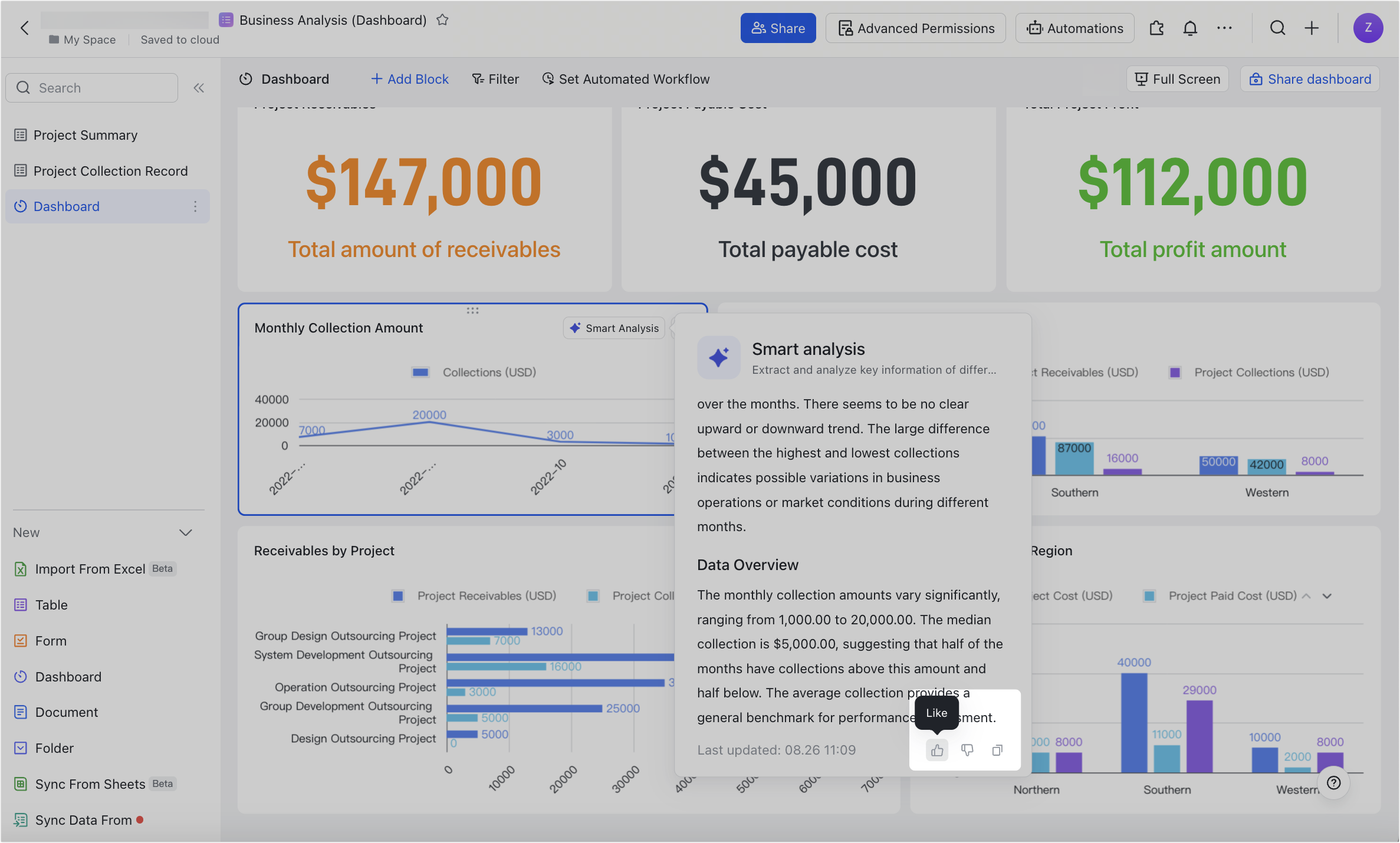Use smart analysis and dashboard summary in Base