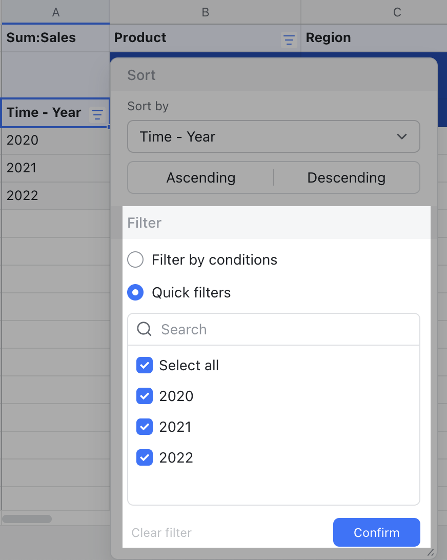 Sort and filter in pivot tables
