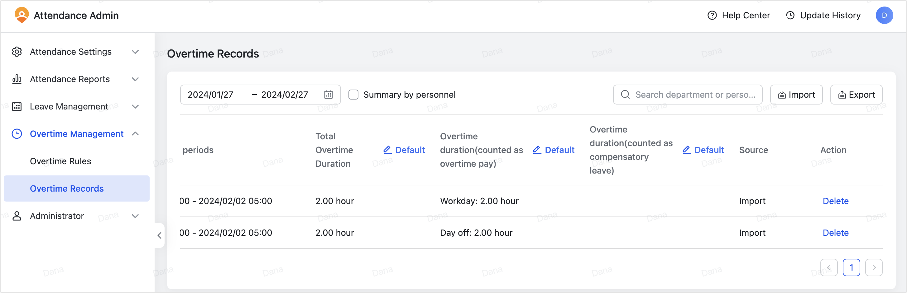 Admin | Import overtime records