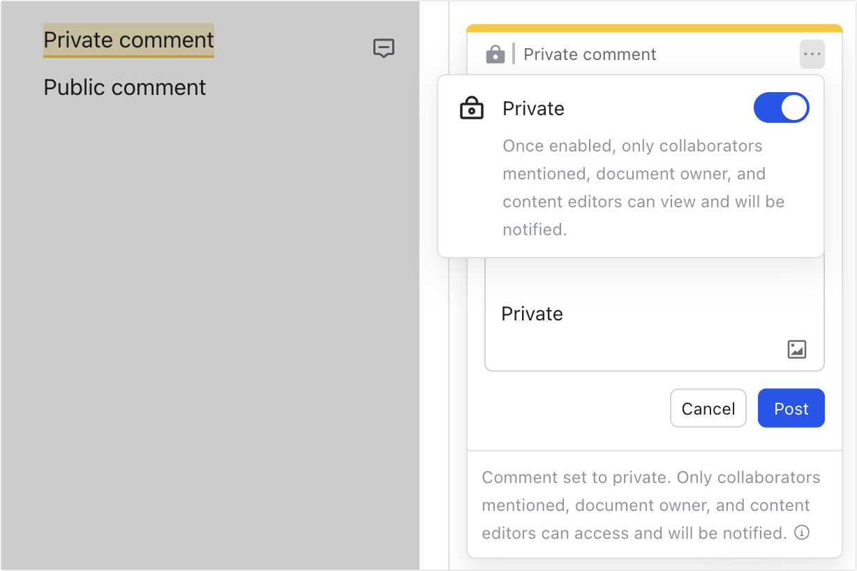Post private comments in Docs