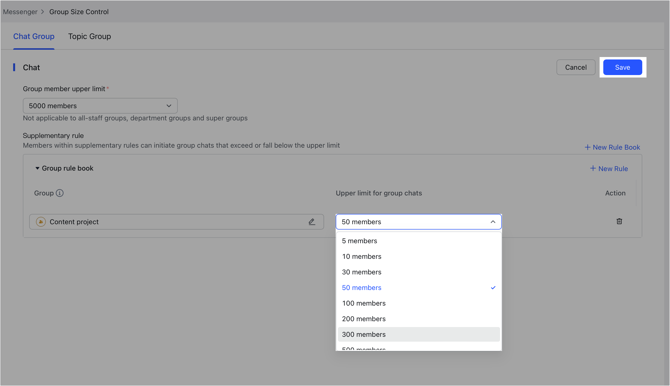 Admin | Set group size limit in Messenger