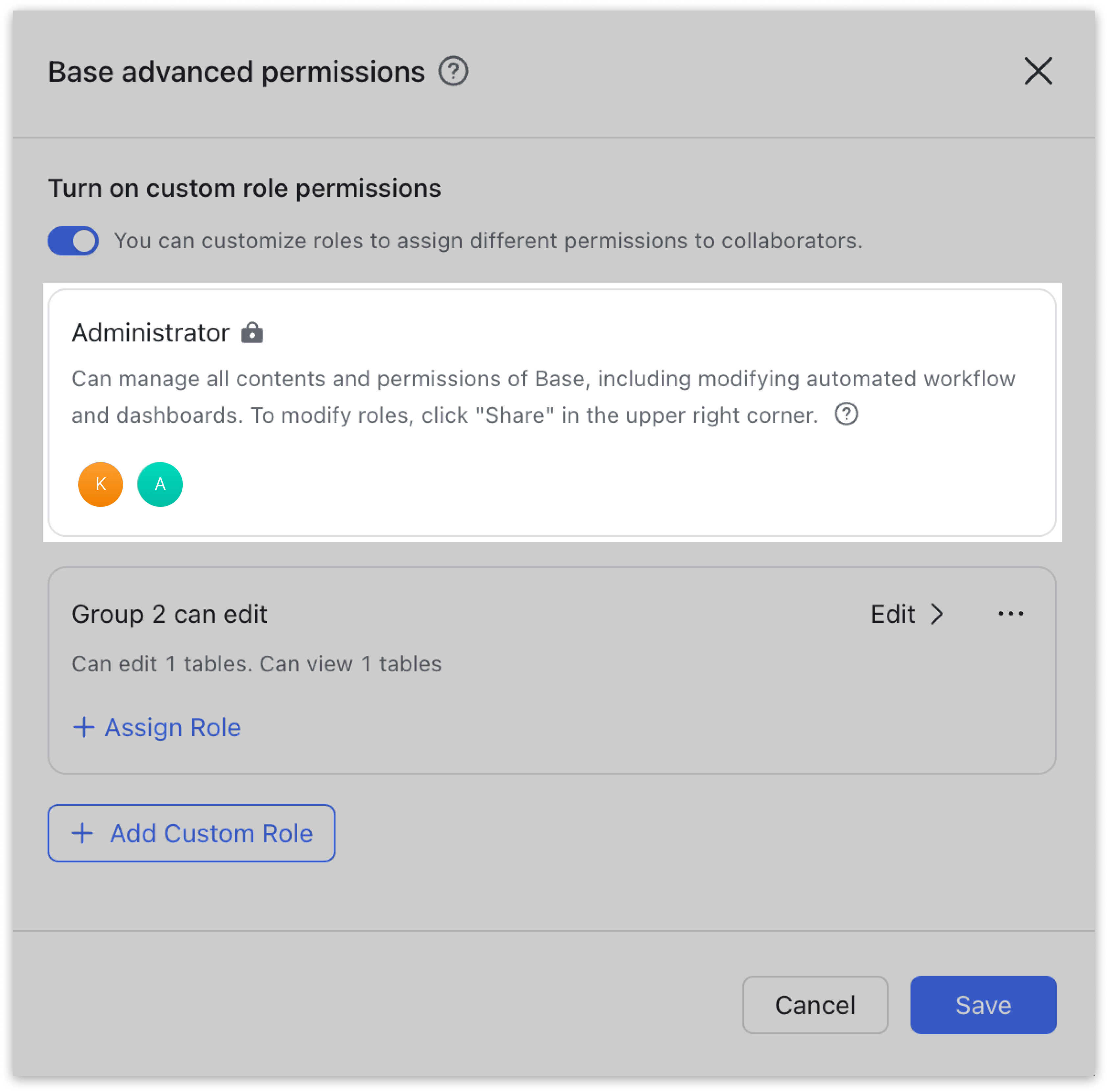 Use Base advanced permissions