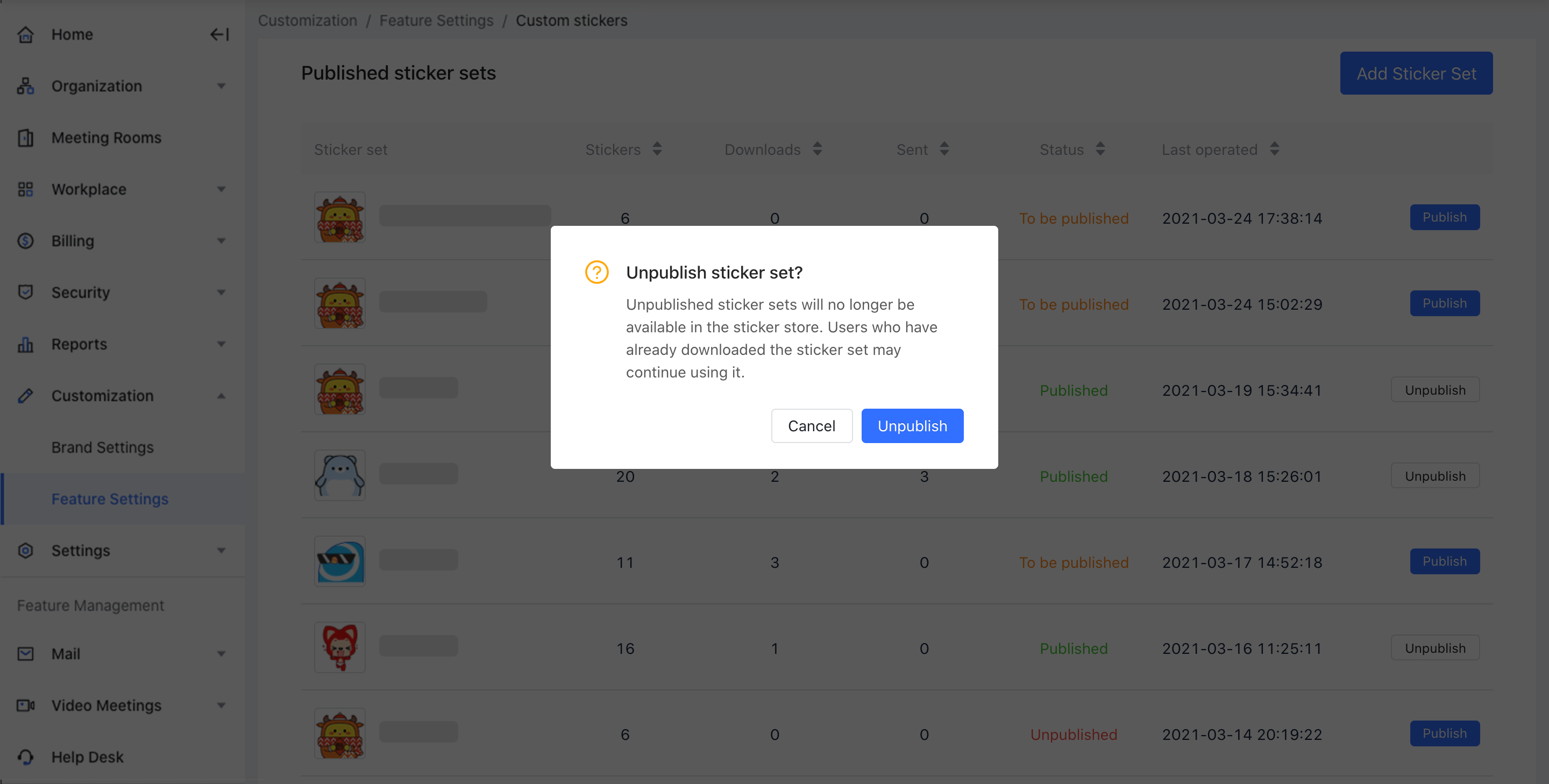 Admin | Upload and manage custom sticker sets