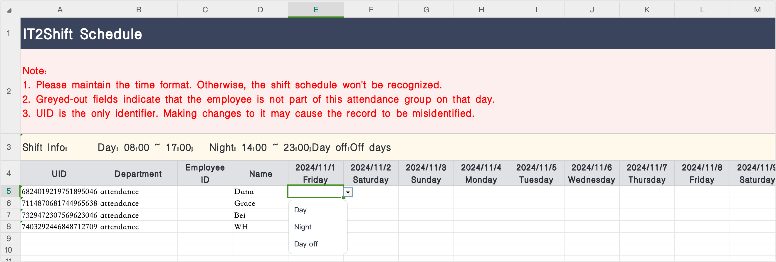 Admin | Set scheduled shift