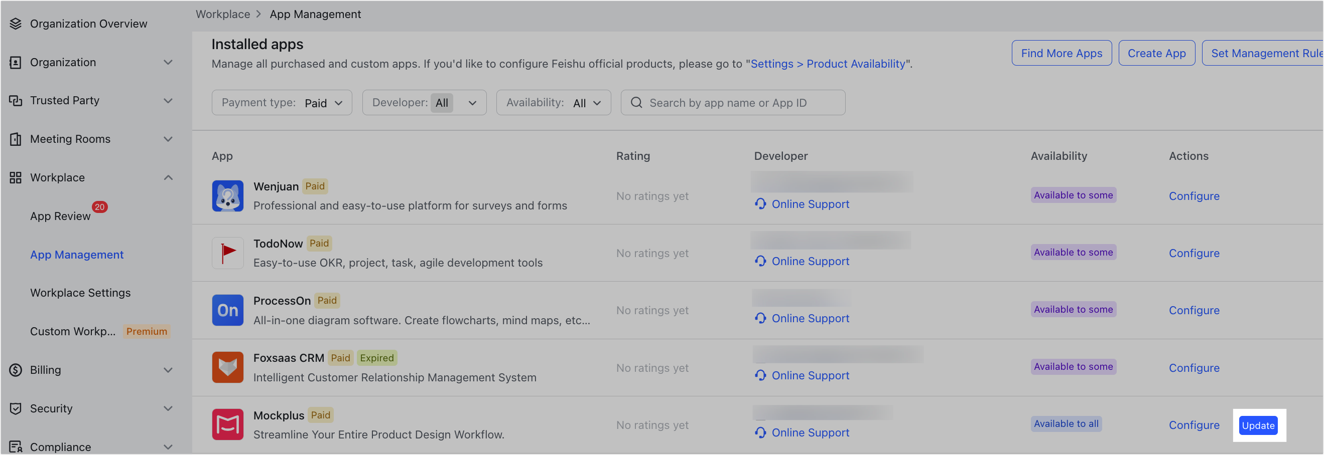 Admin | View and configure installed apps