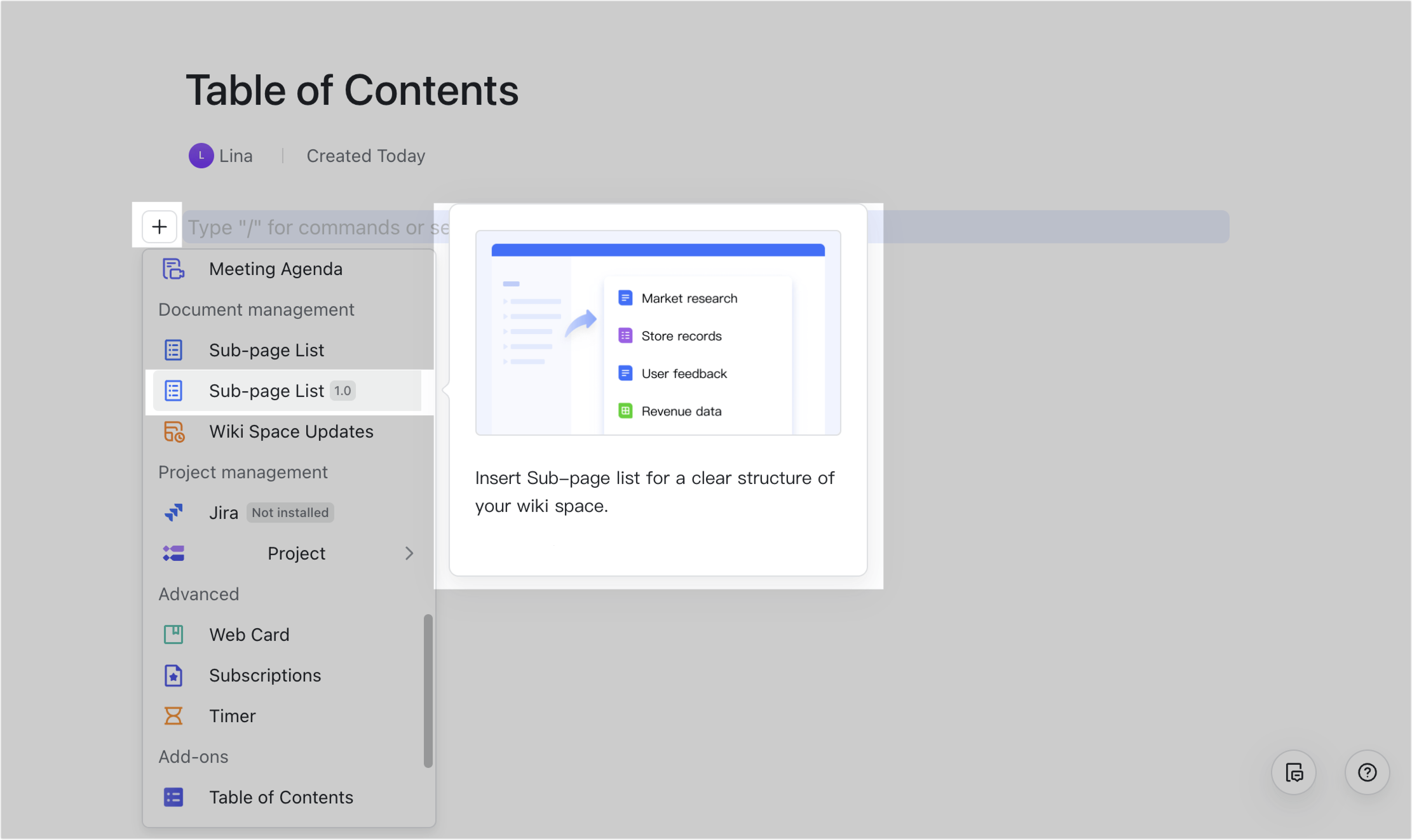 Use sub-page list (version 1.0)