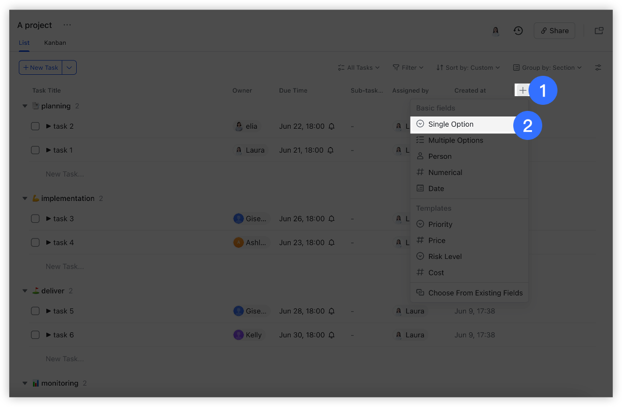 Use custom fields in Task List