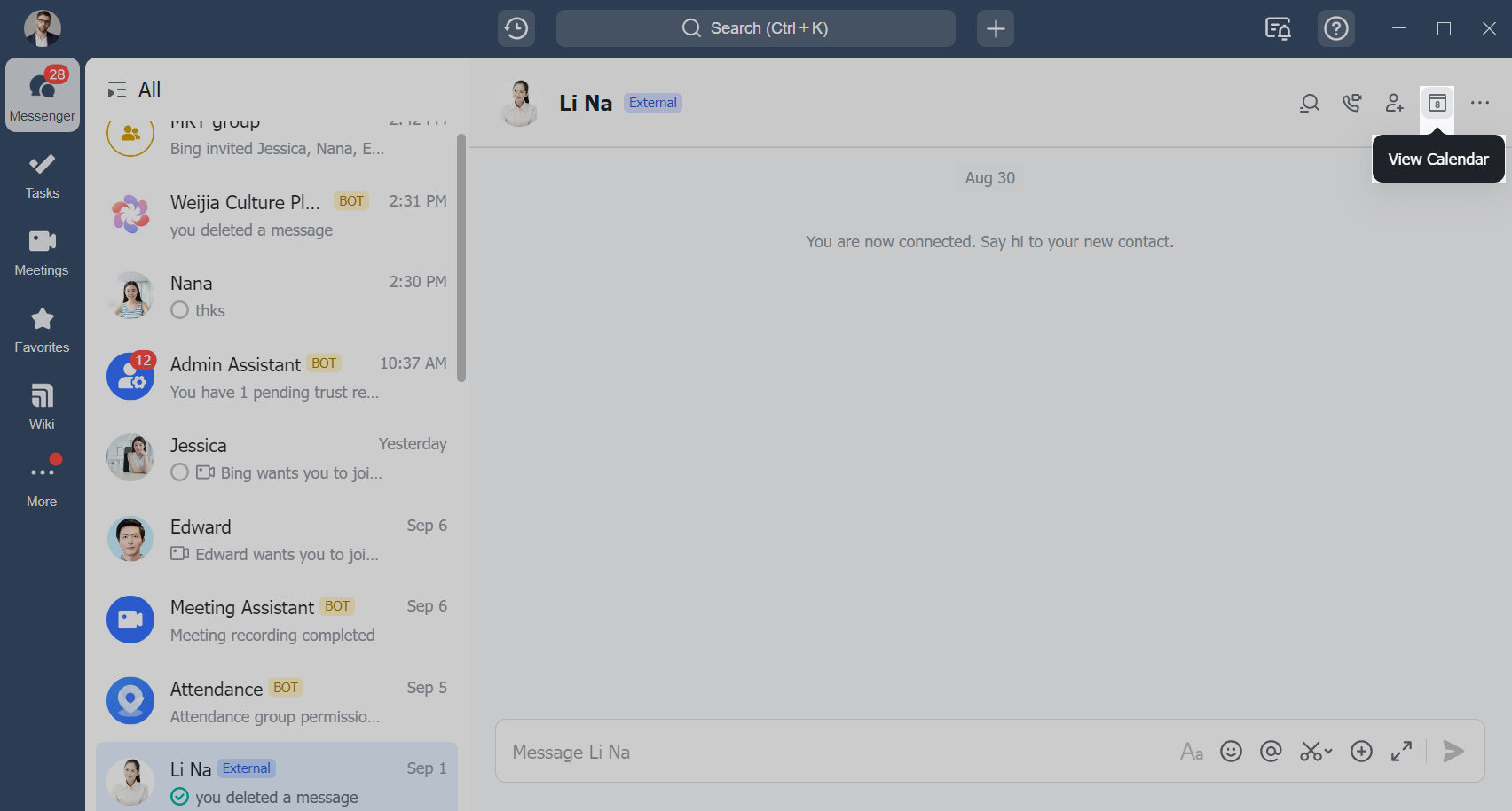 View the availability of members of trusted parties