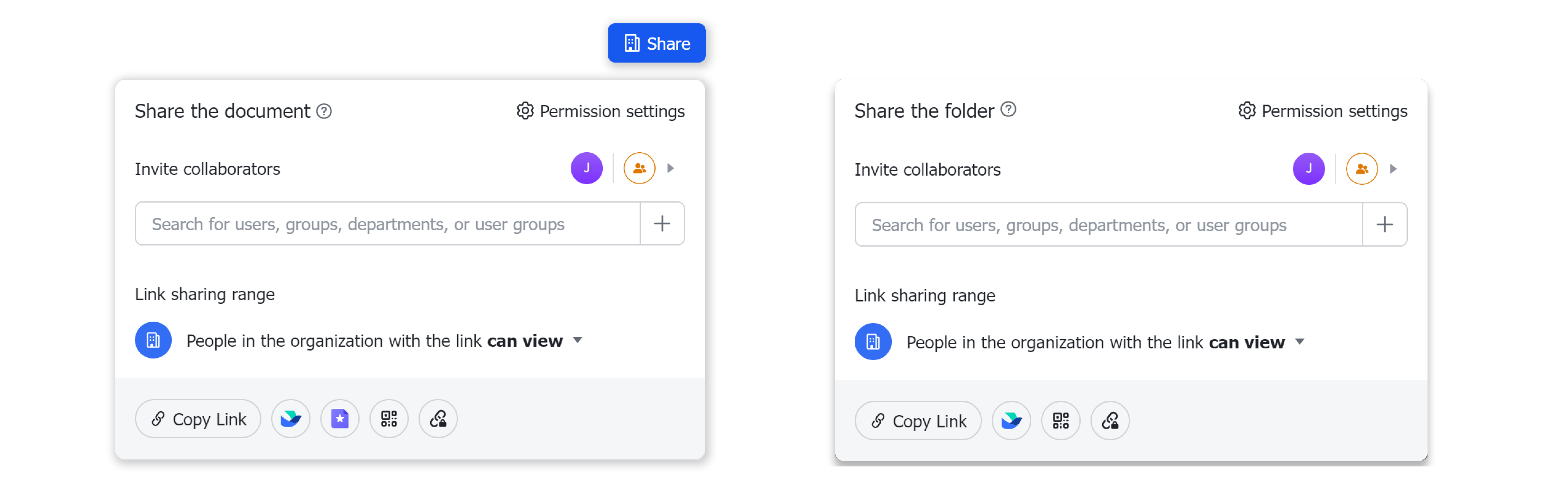 Share documents or folders using a link