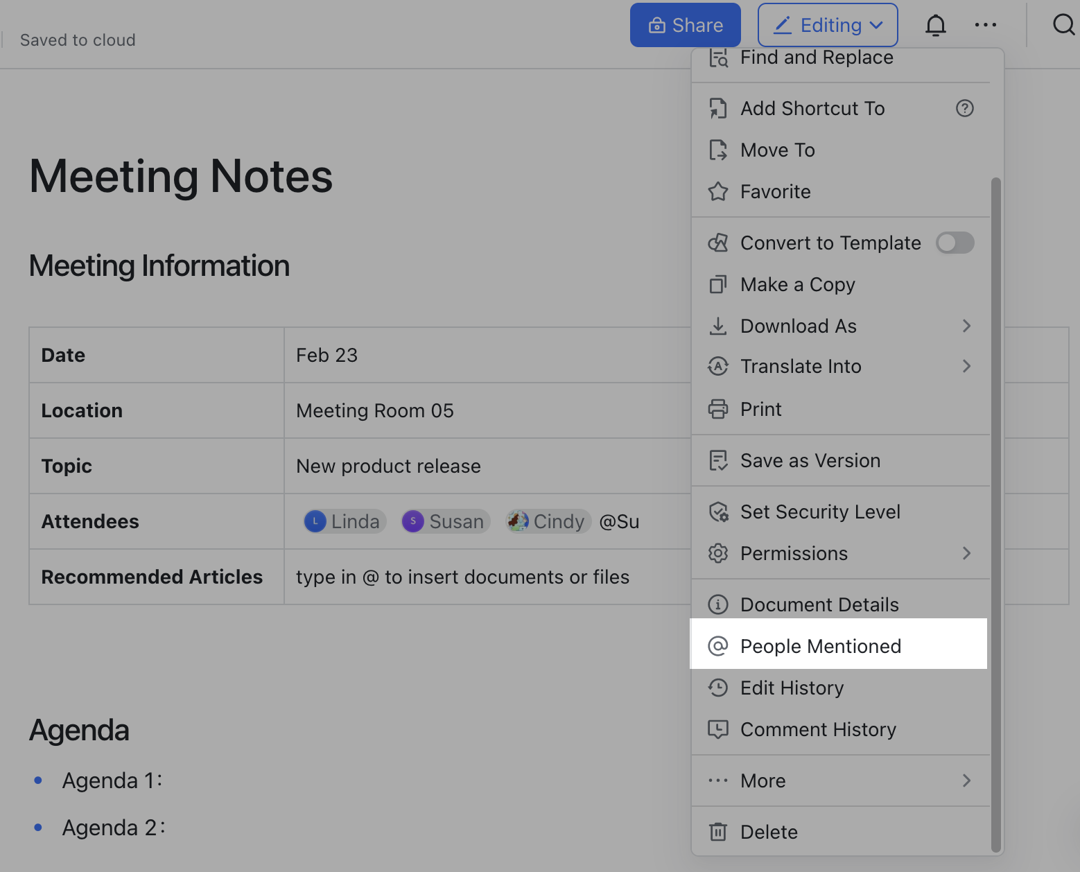 Comment, @mention, and like in Docs