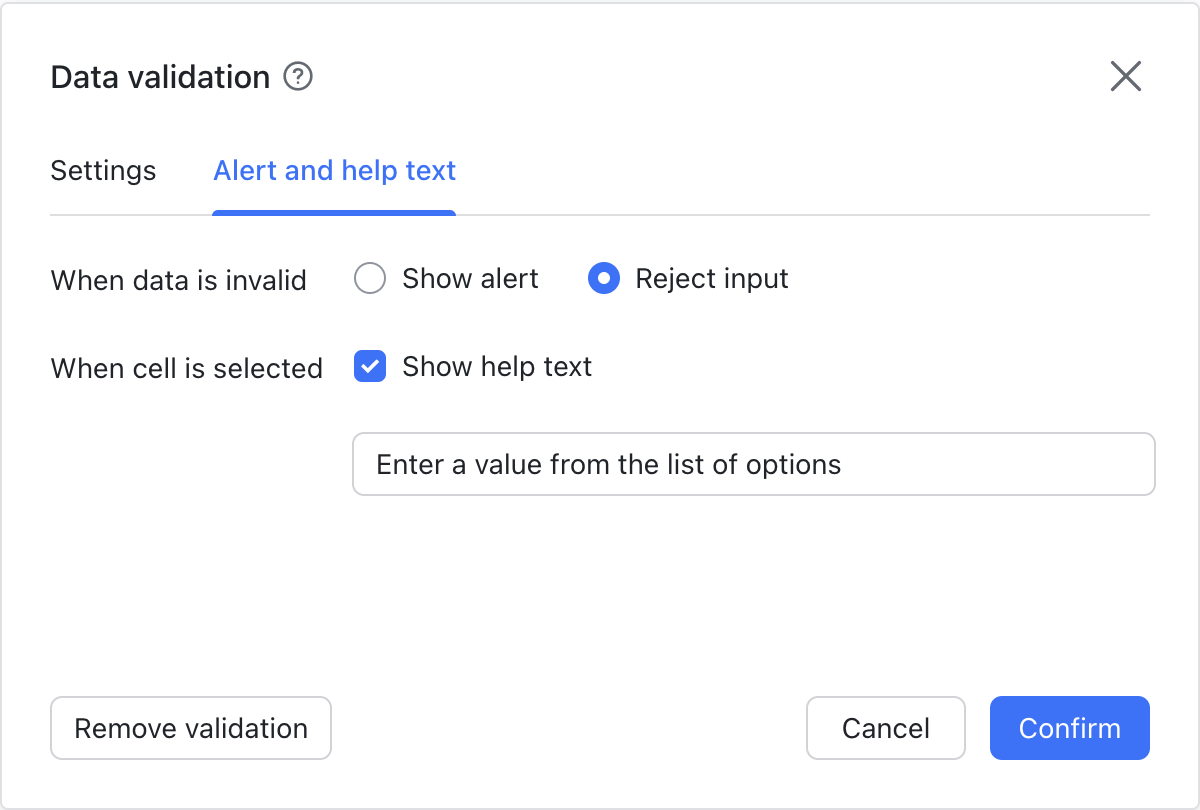 Use data validation in Sheets