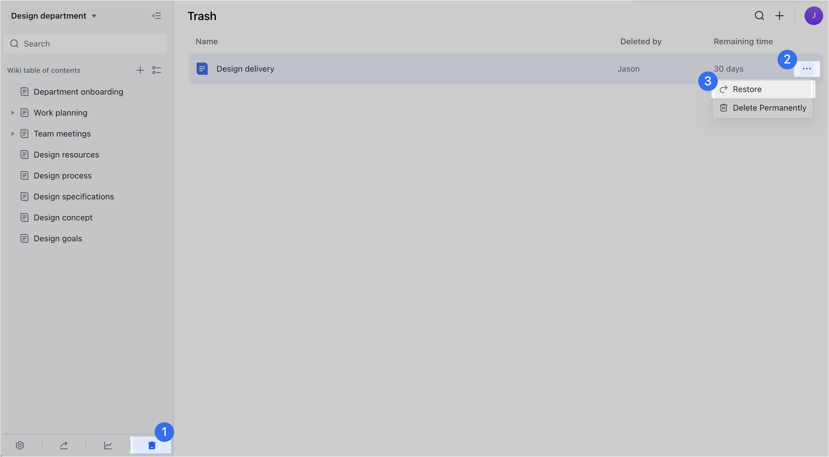 Delete and restore wiki space pages