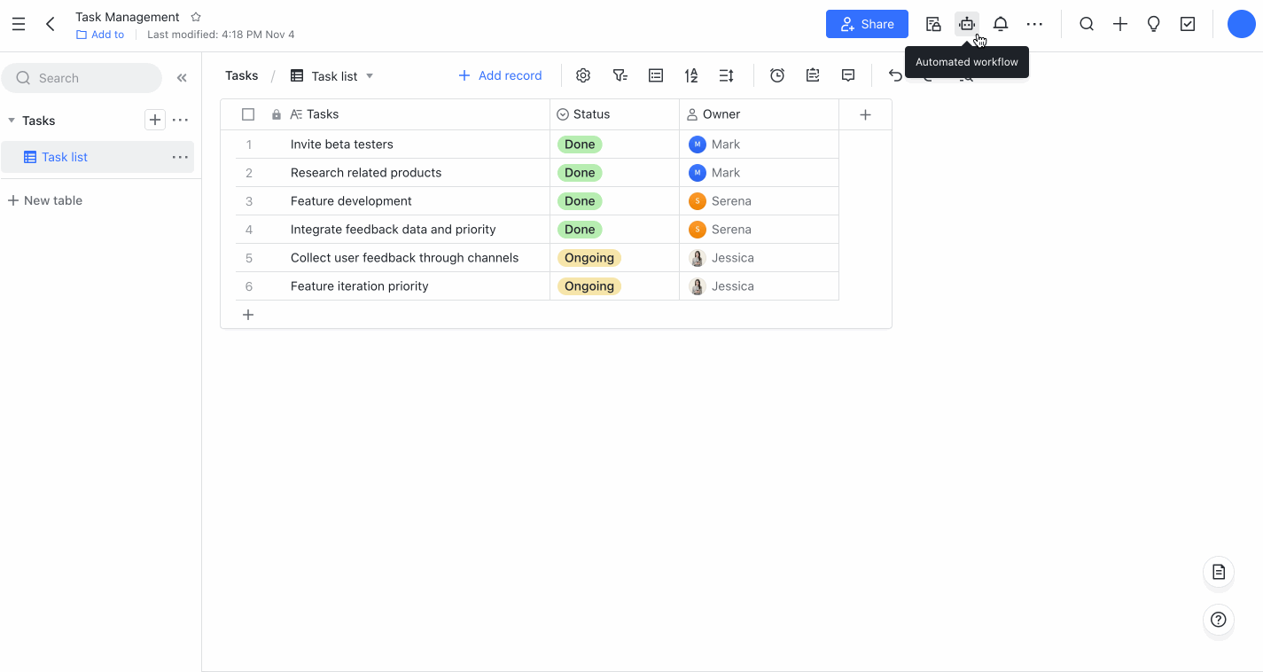 Use automated workflows in Base