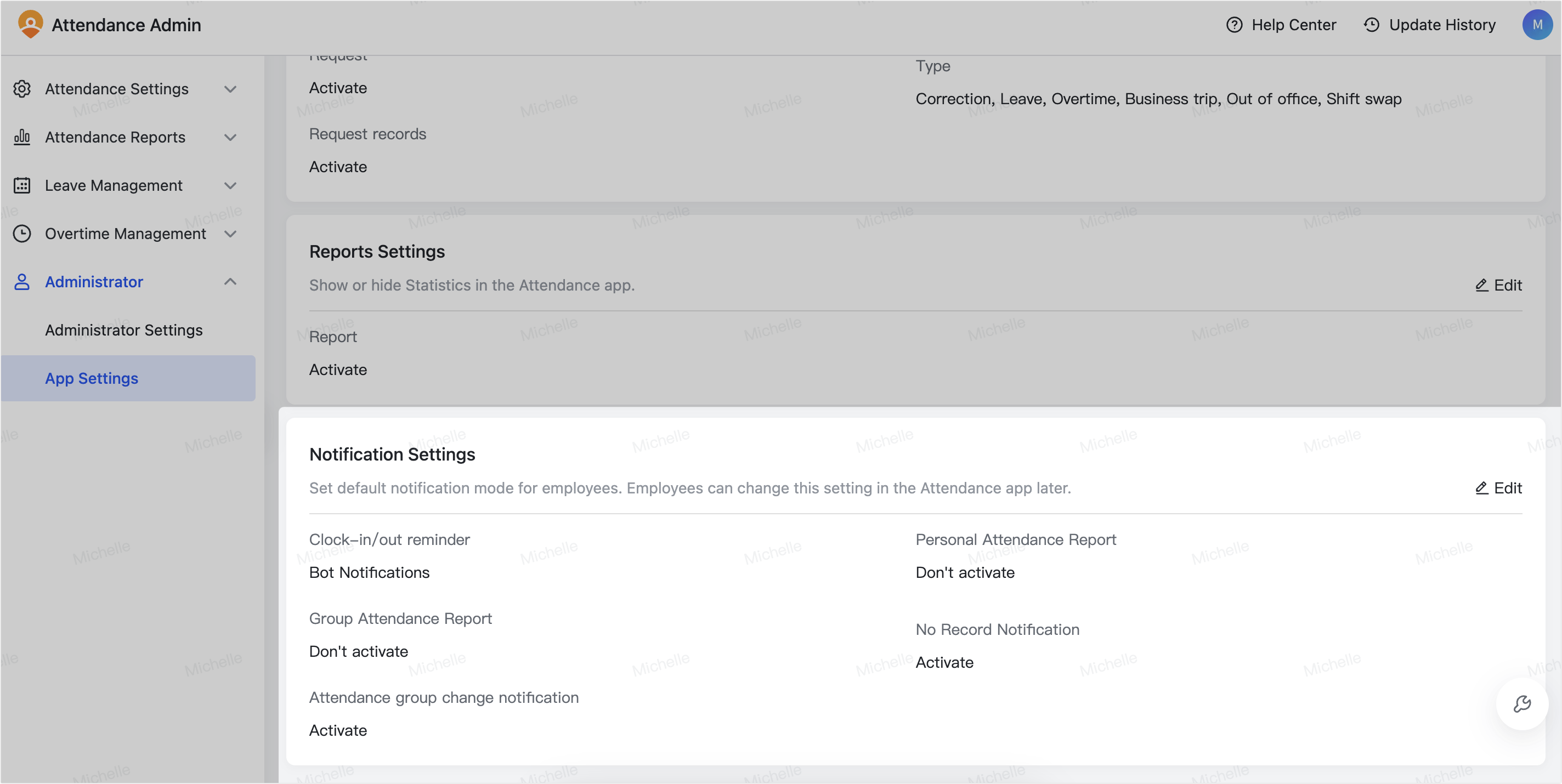 Admin | Set default Attendance notifications