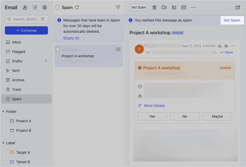 Mark and unmark emails as spam