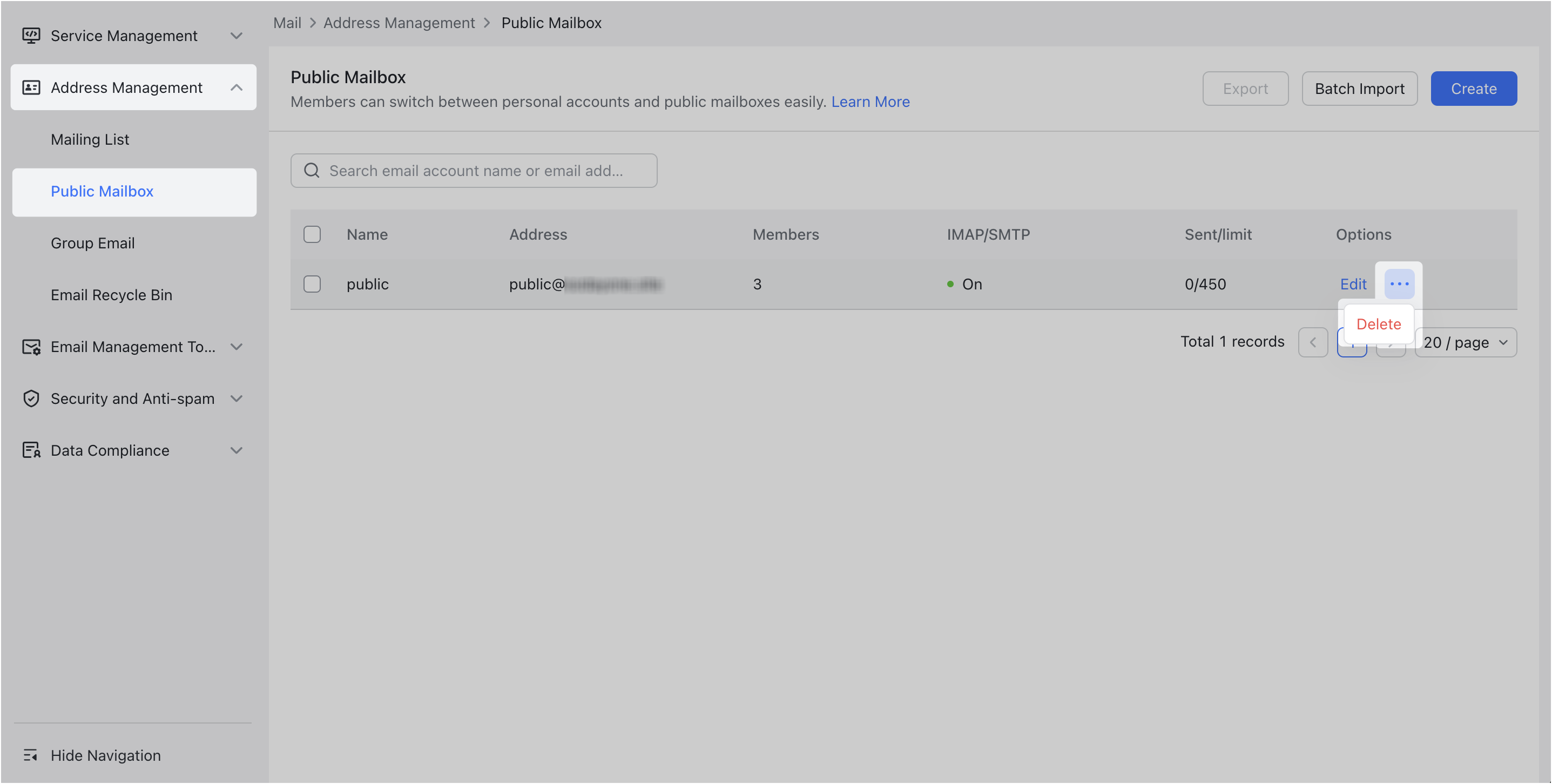 Admin | Delete public mailboxes and release email addresses