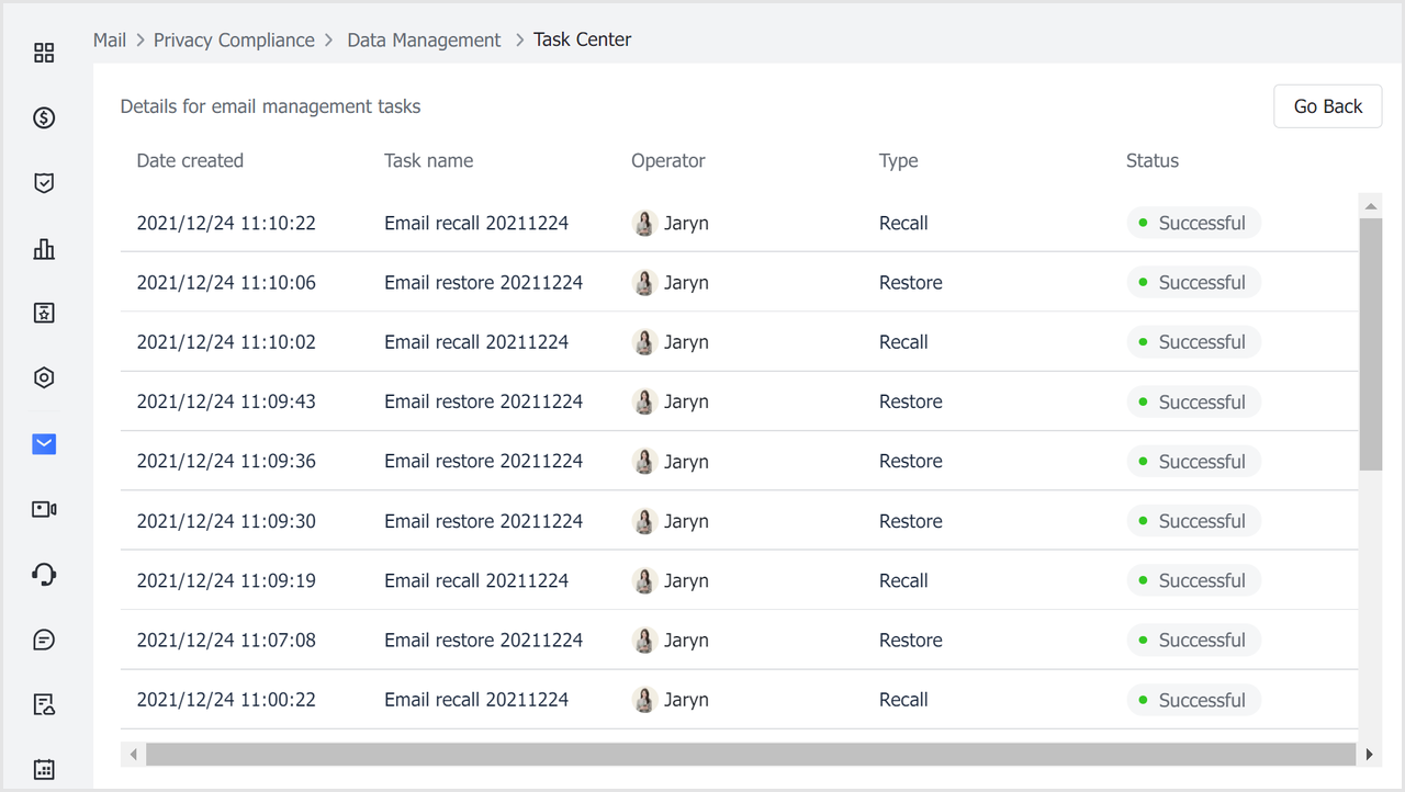 Admin | Manage email data