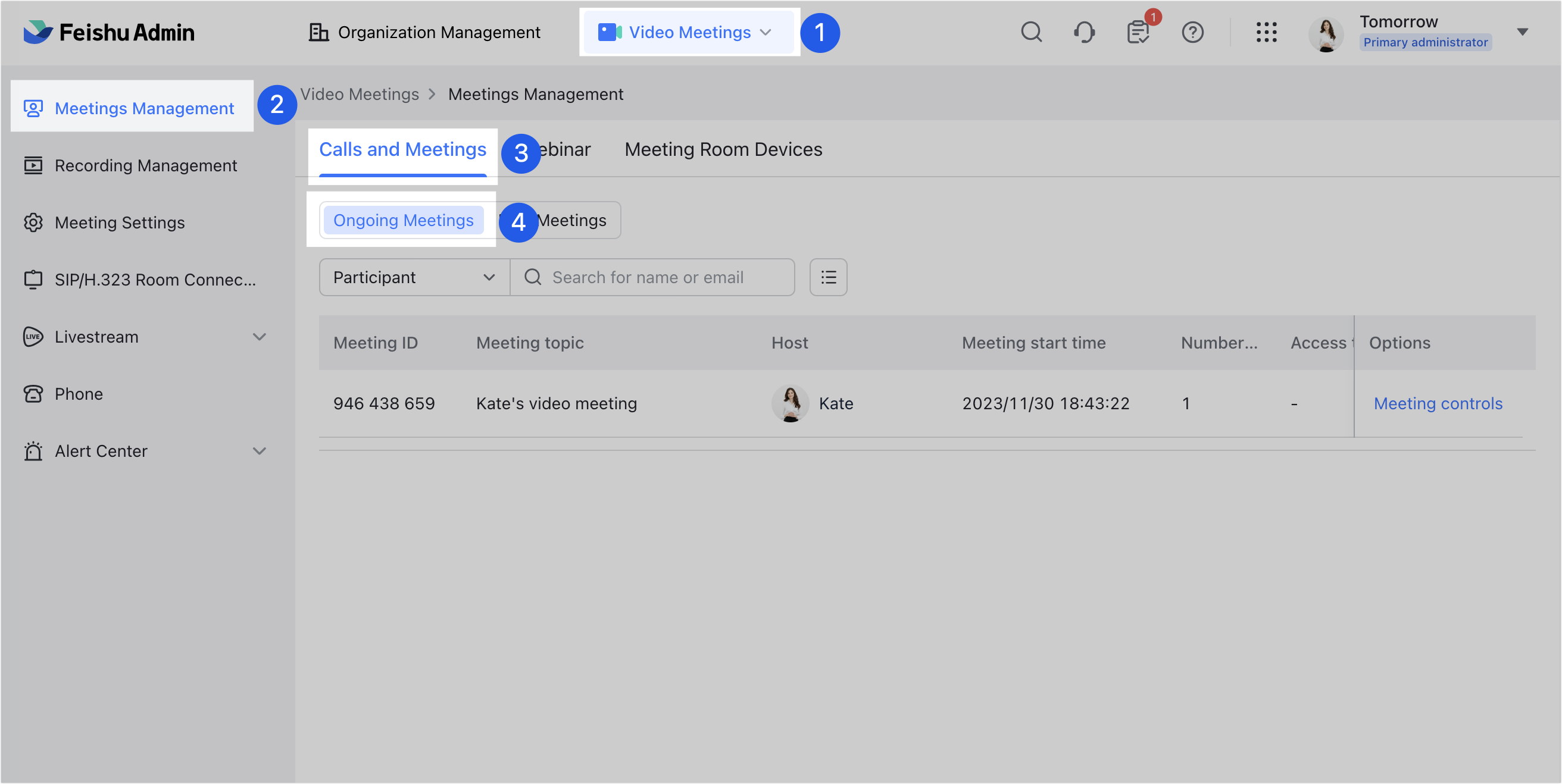 Admin | Monitor meeting data