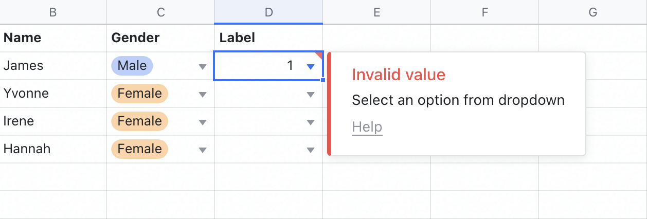 Use data validation in Sheets