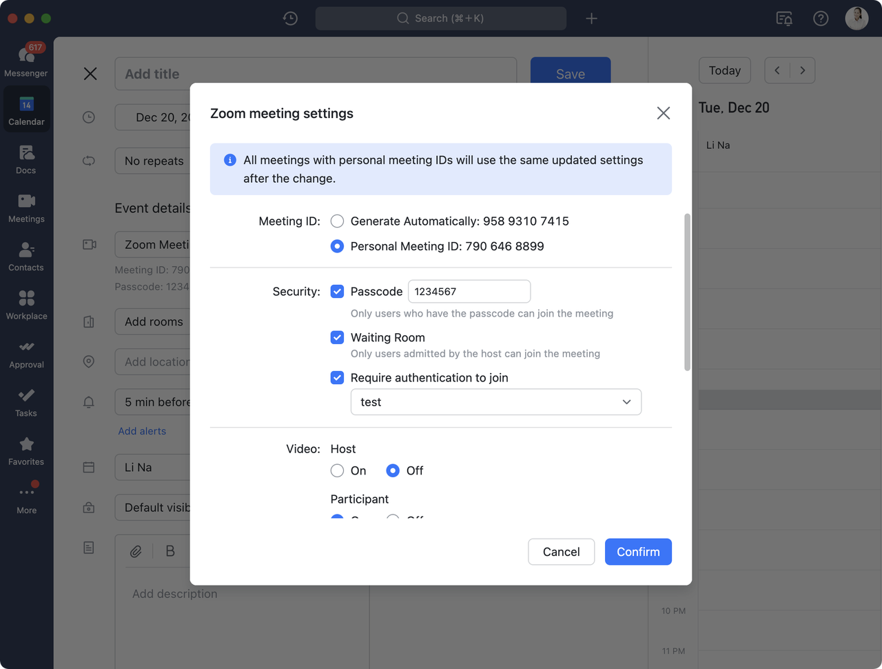 Create Zoom Meeting Events in Feishu Calendar