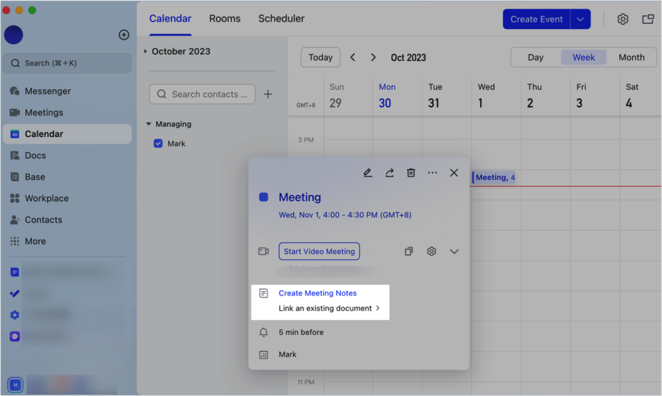 Create meeting notes in Calendar
