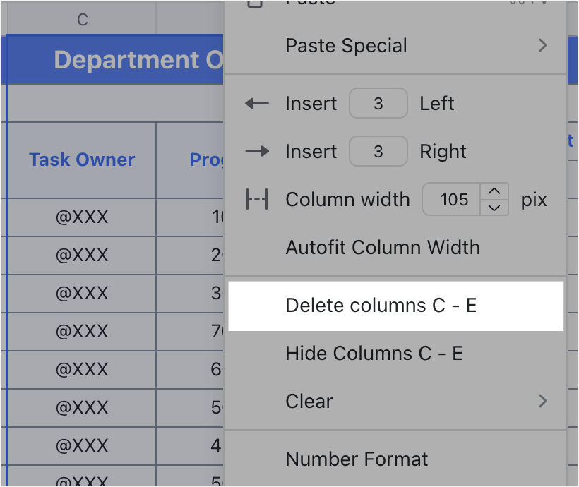 Insert or delete rows, columns, and cells in Sheets