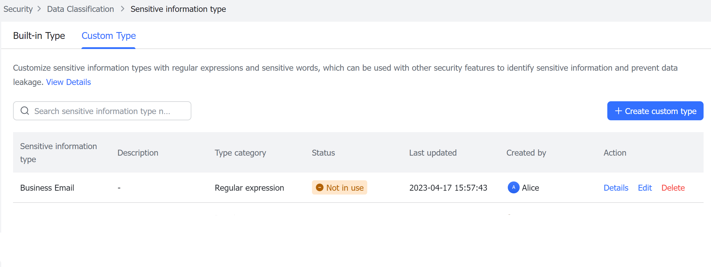 Admin | Set sensitive information types