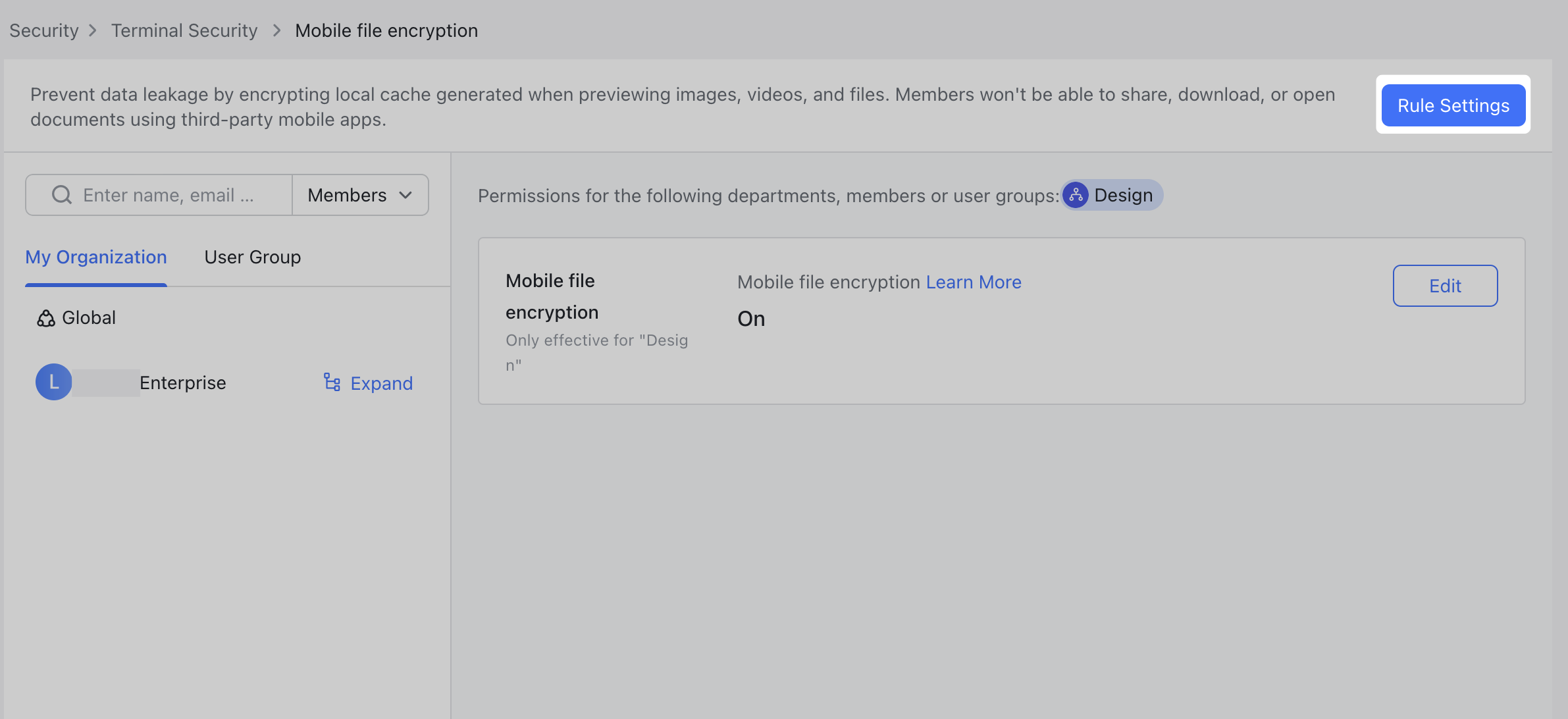 Admin | Activate file encryption for mobile devices