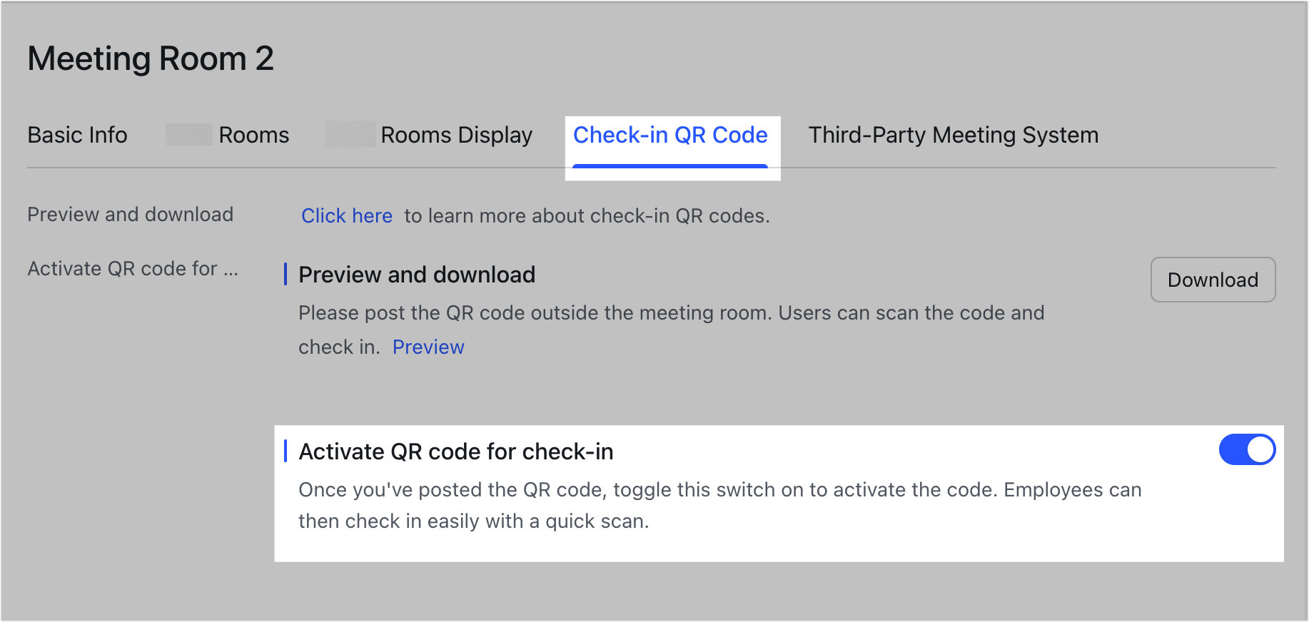 Admin | Set QR code check-in for meeting rooms