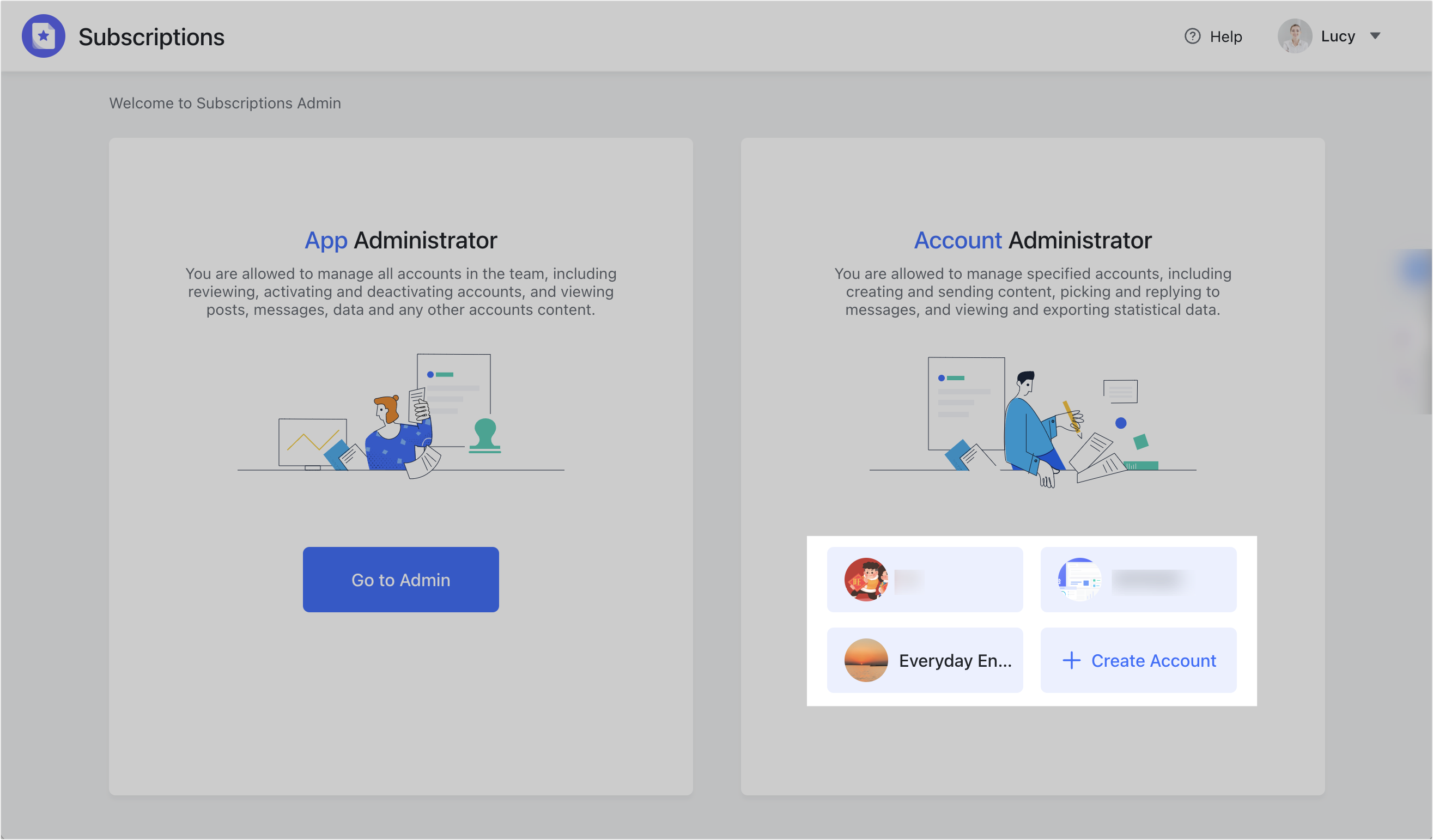 Add administrators for Subscriptions and Broadcasters accounts