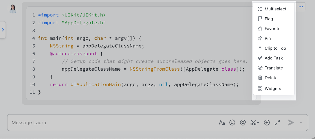 Send code block messages