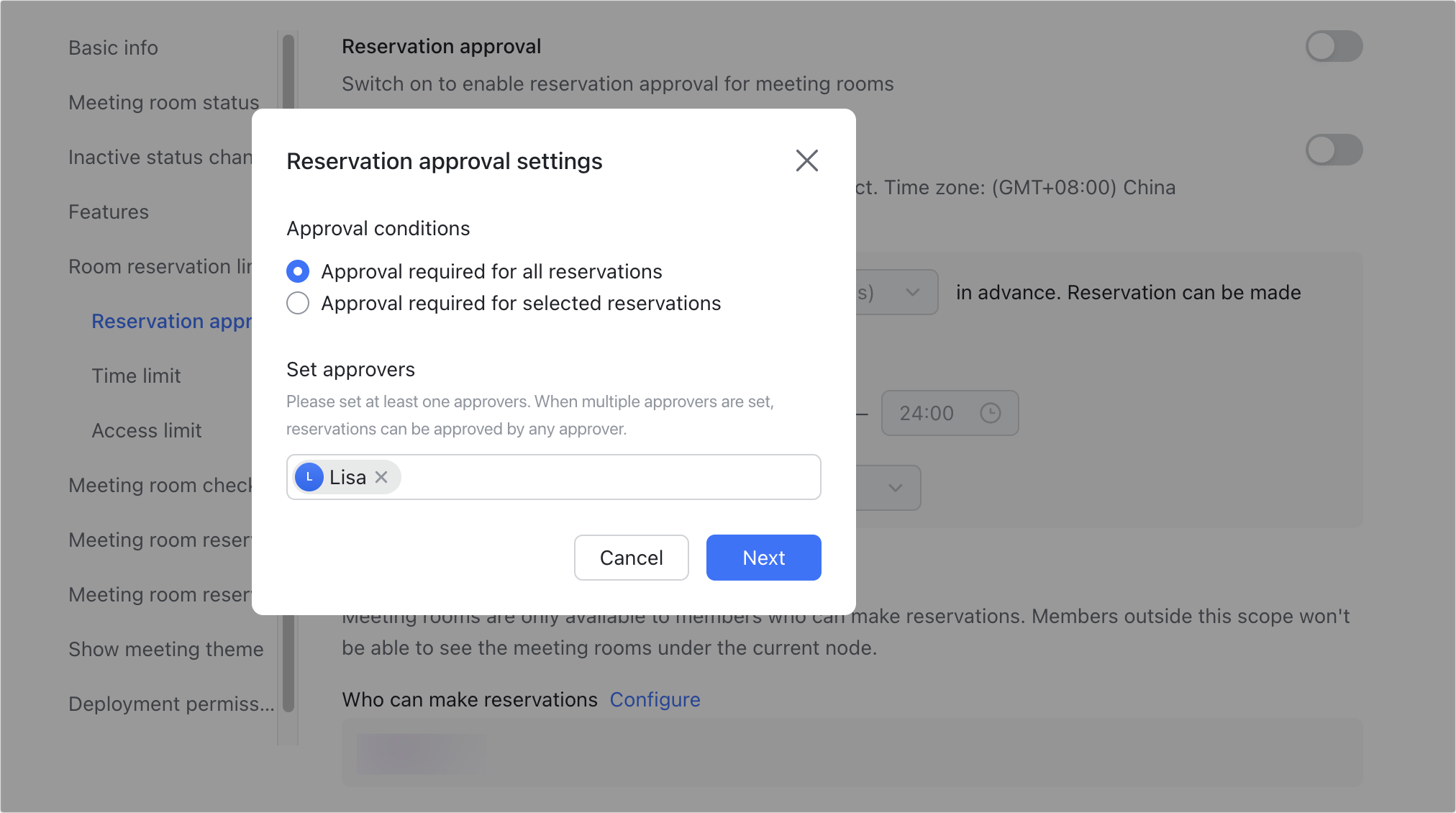 Admin | Set up approval for room booking