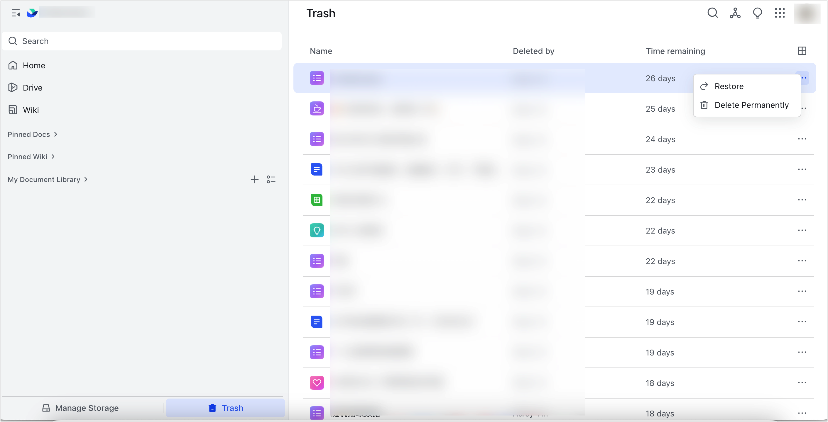 Delete documents or folders