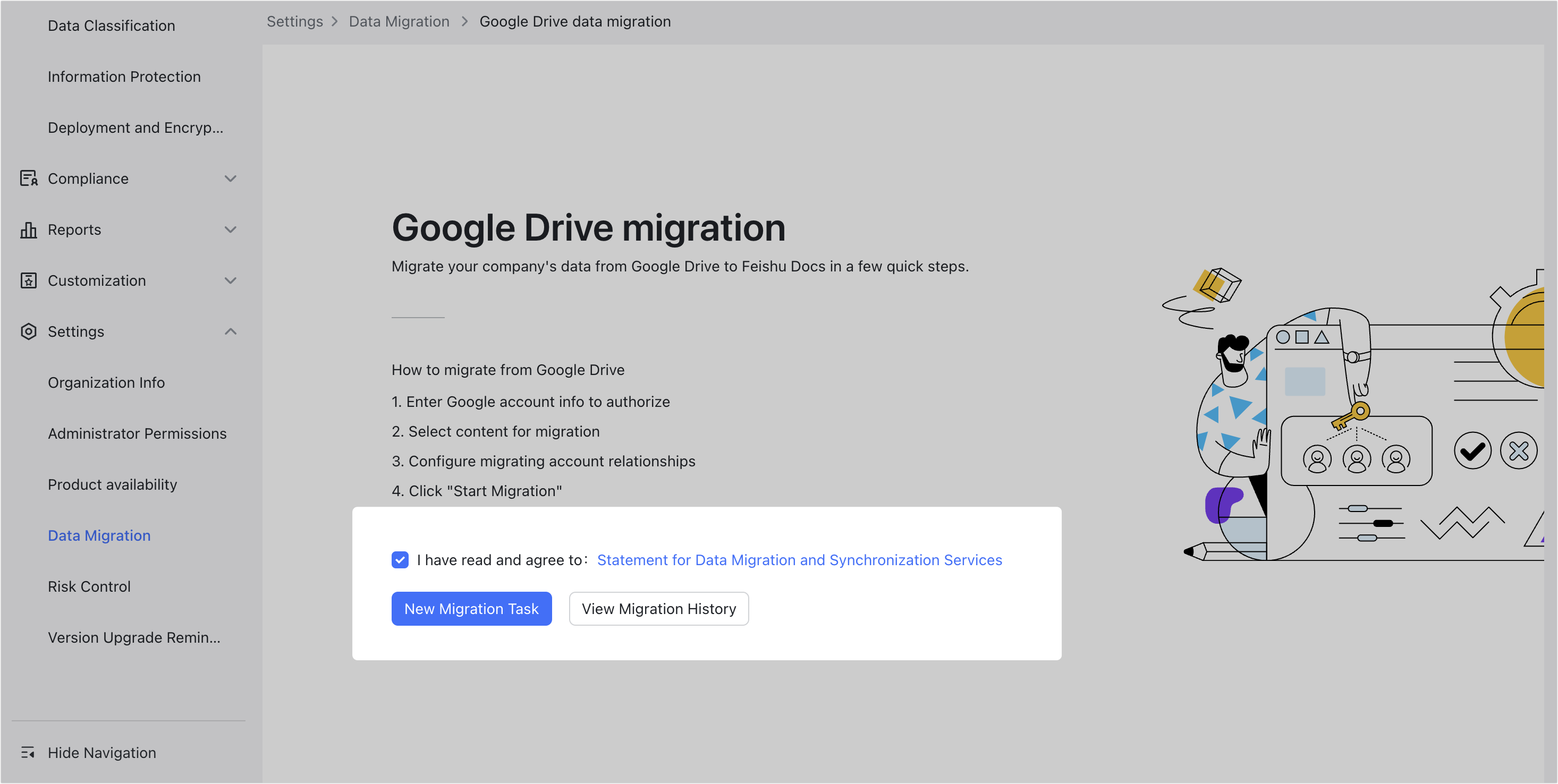 Migrate files from Google Drive to Feishu Docs