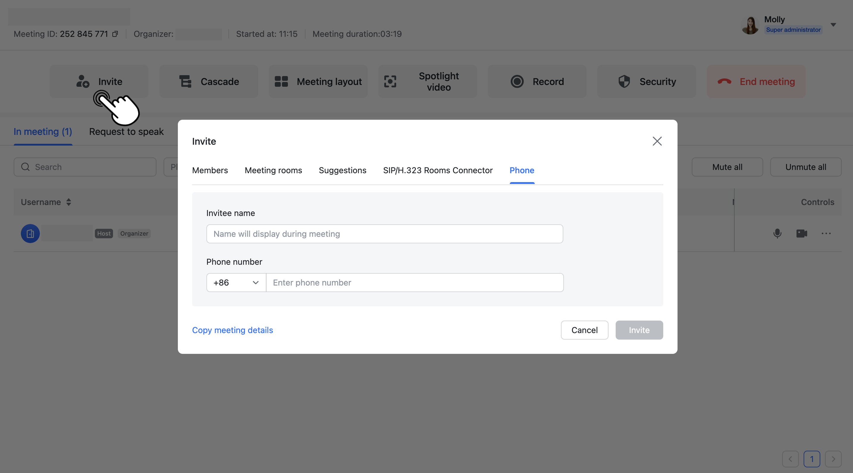 Use the phone function in video meetings