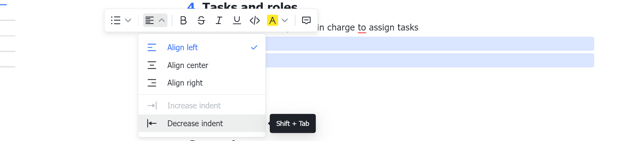 Indent content in Docs