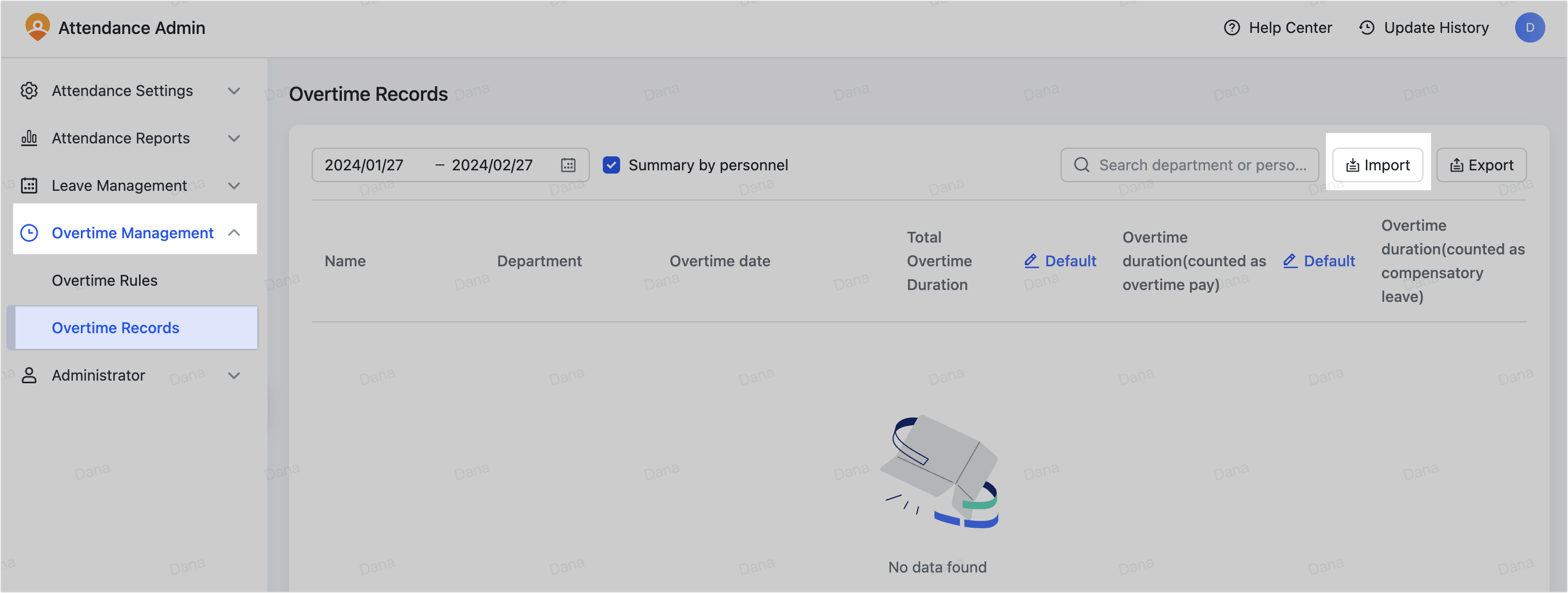 Admin | Import overtime records