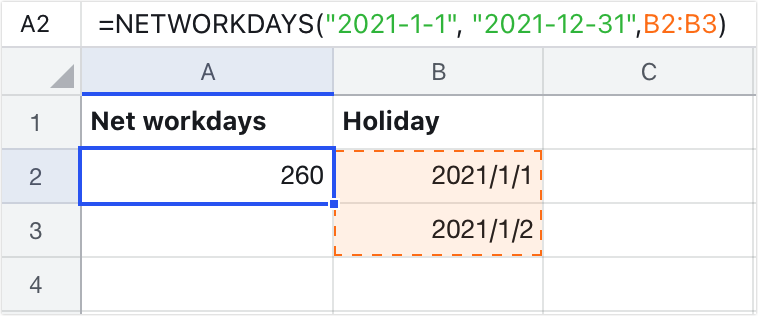 NETWORKDAYS function for Sheets