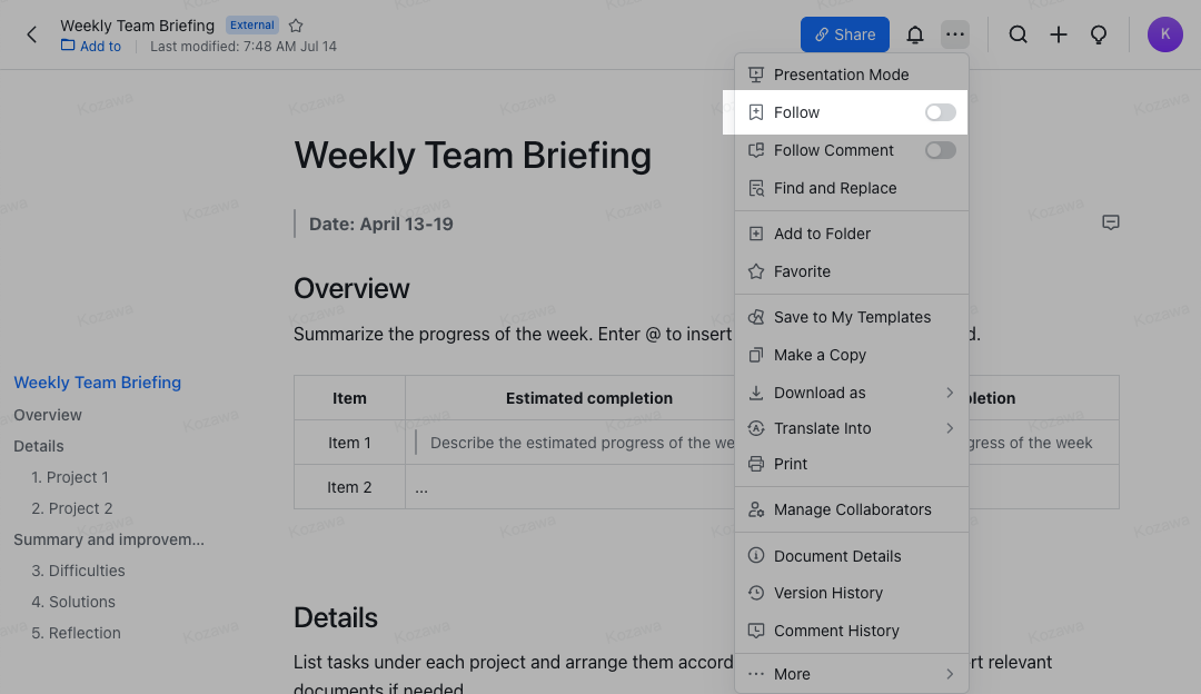 Follow document updates