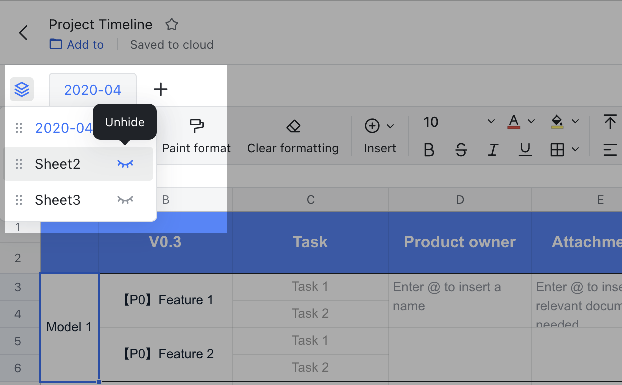 Hide sheets, rows, and columns in Sheets