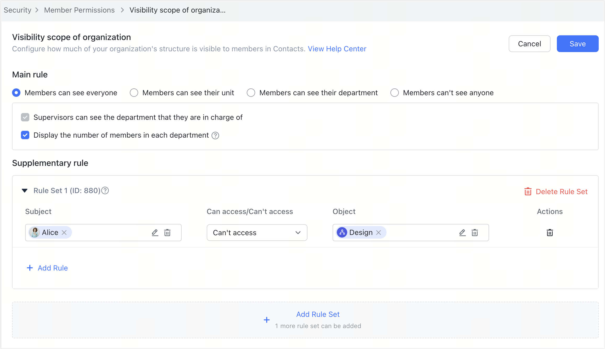 Manage the visibility of your organizational structure