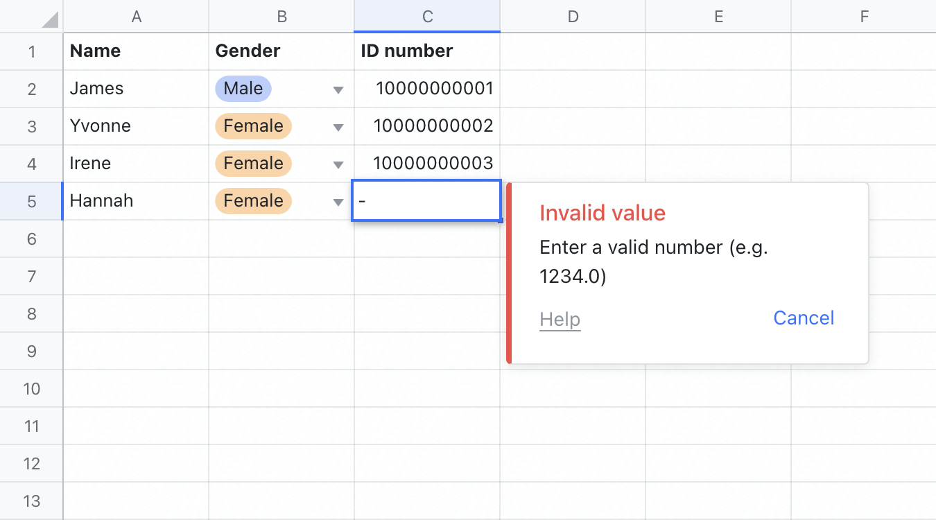Use data validation in Sheets
